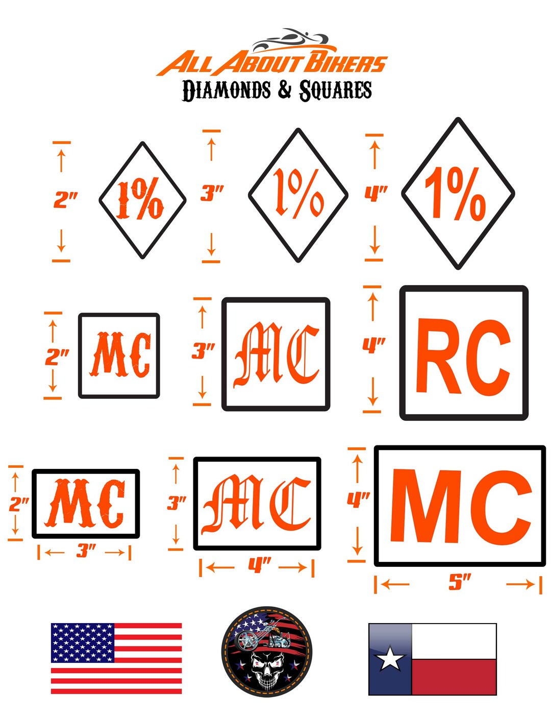 4" Square or Diamond Custom Embroidered Biker Patch Sizes and Colors ...