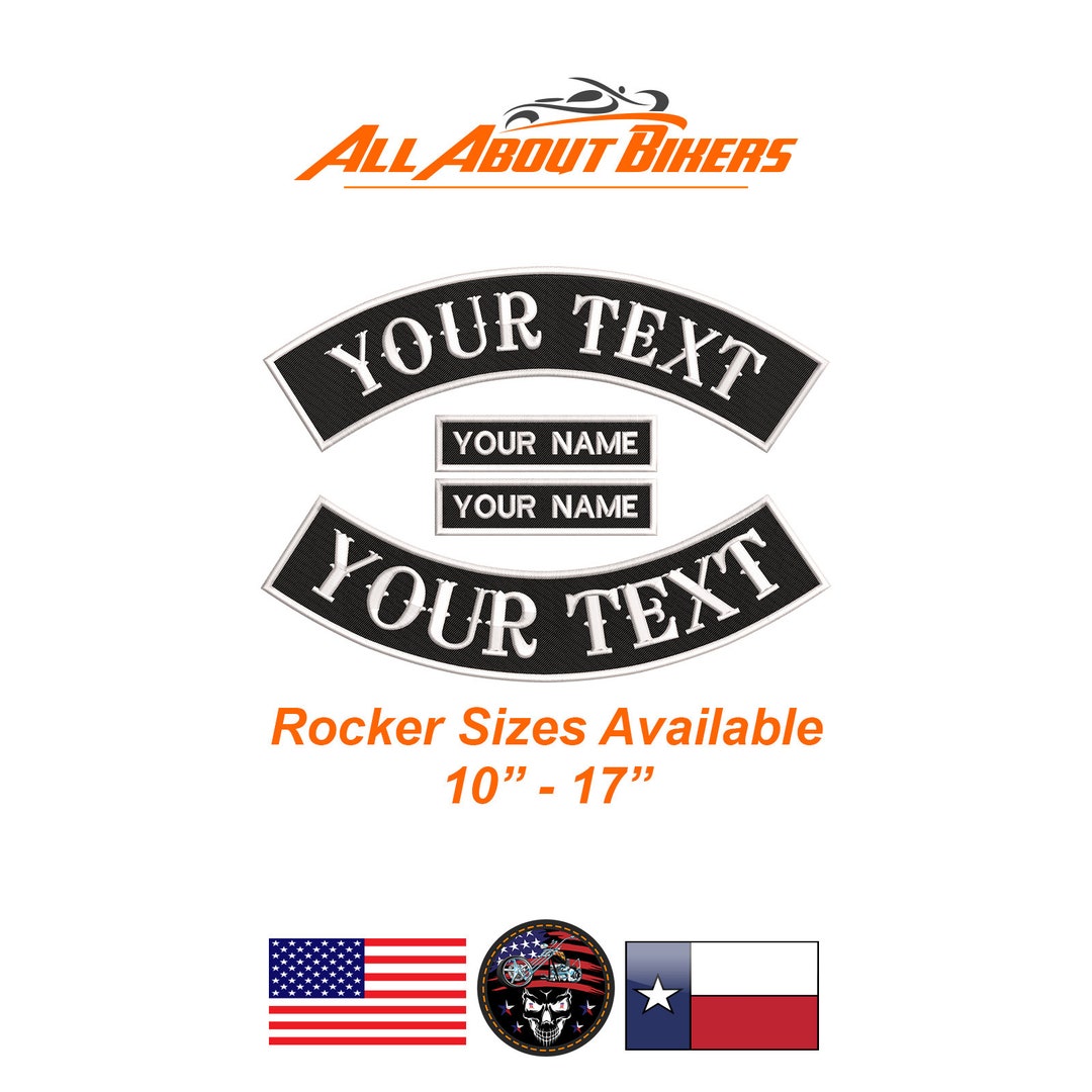 Custom Embroidered Top & Bottom Rocker Patch Set With 2 Name Bars ...