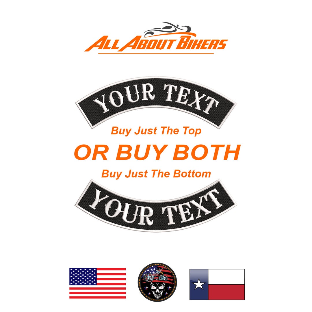 14" Top Bottom or Both Rocker Set Custom Embroidered MC Biker Patch ...