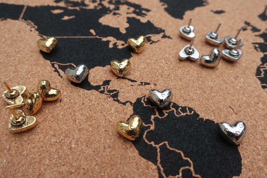 Heart Map Pins- Set of 10- Gold or Silver Finish- MP107- Pinpoint ...