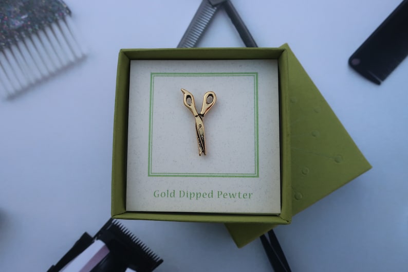 Scissors Gold Dipped Pewter Lapel Pin- CC231G- Hairdresser, Hairstylist ...