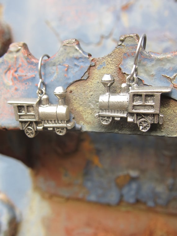 Pewter Train Earrings Locomotives Trains and Engine | Etsy