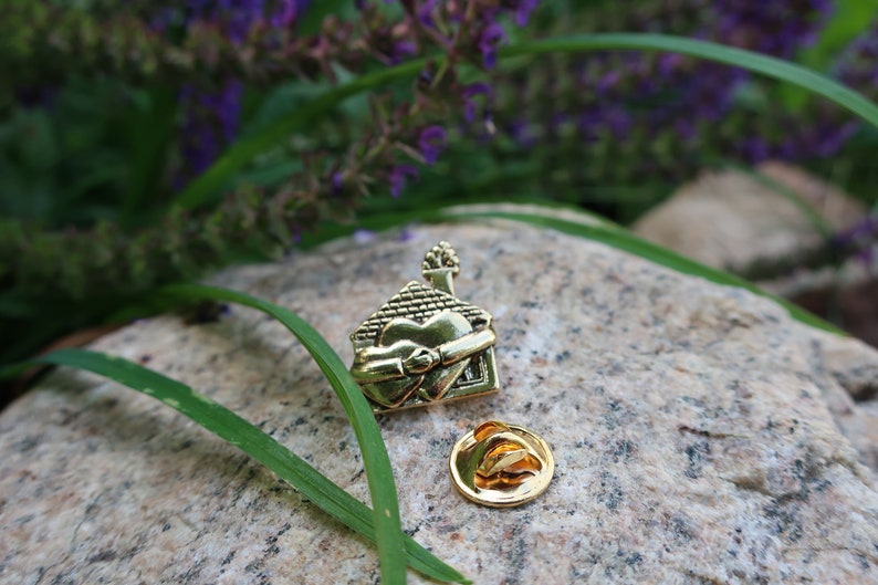 Gold Home Heart Hands Lapel Pin CC336G Home House and - Etsy