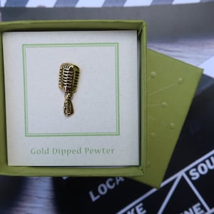 Gold Microphone Lapel Pin-cc529g- Mic, Broadcast, and Sound Wave Pins ...