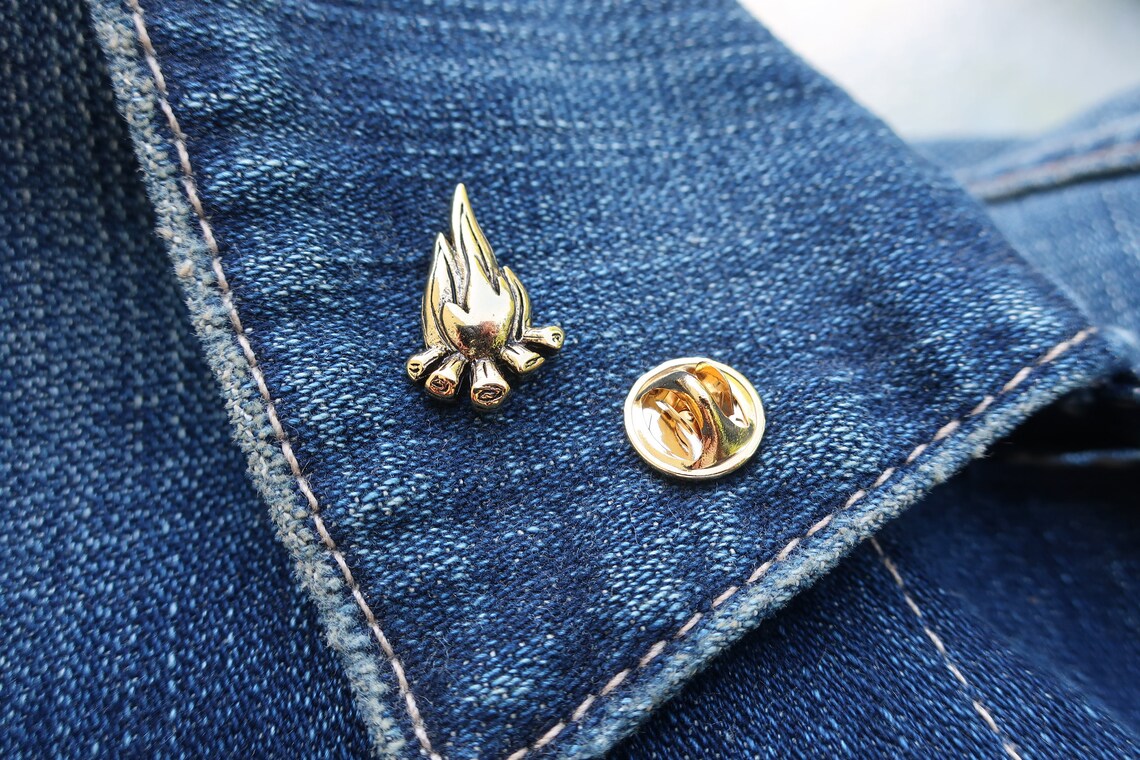 Gold Campfire Lapel Pin CC520G Camping Camp Fire Summer | Etsy
