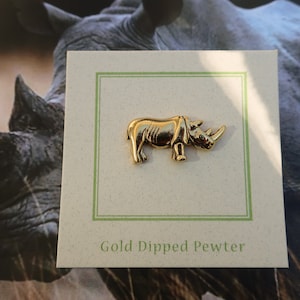 Rhinoceros Gold Dipped Pewter Lapel Pin - CC251G- Black Rhino, White ...
