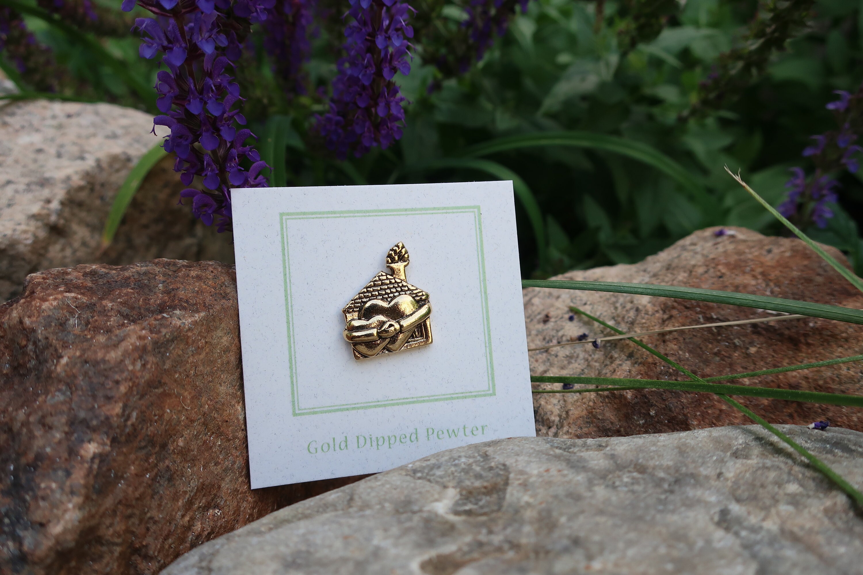 Gold Home Heart Hands Lapel Pin CC336G Home House and - Etsy