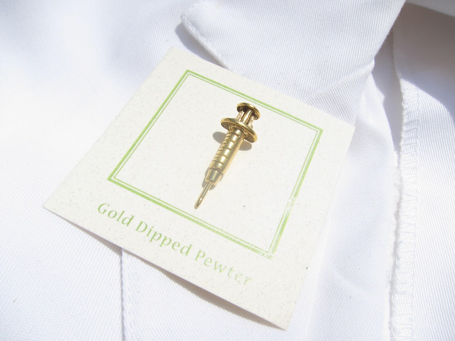 Syringe Gold Dipped Pewter Lapel Pin- CC427G- Medical and Hospital ...