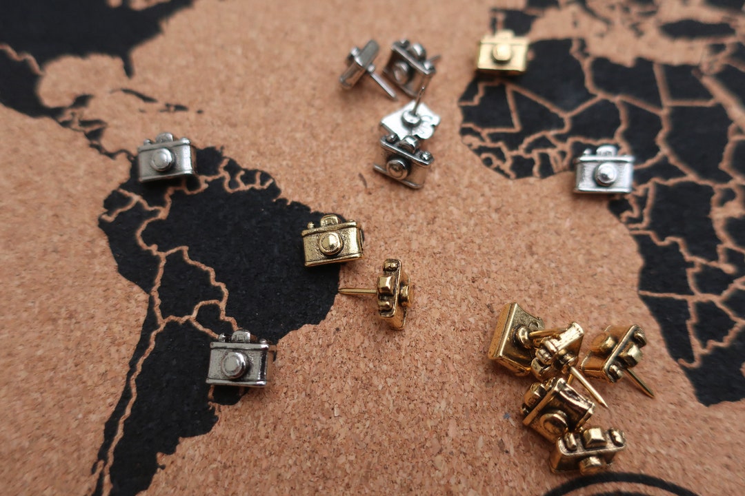 Camera Map Pins- Set of 10- Gold or Silver Finish- MP105- Mark Your ...