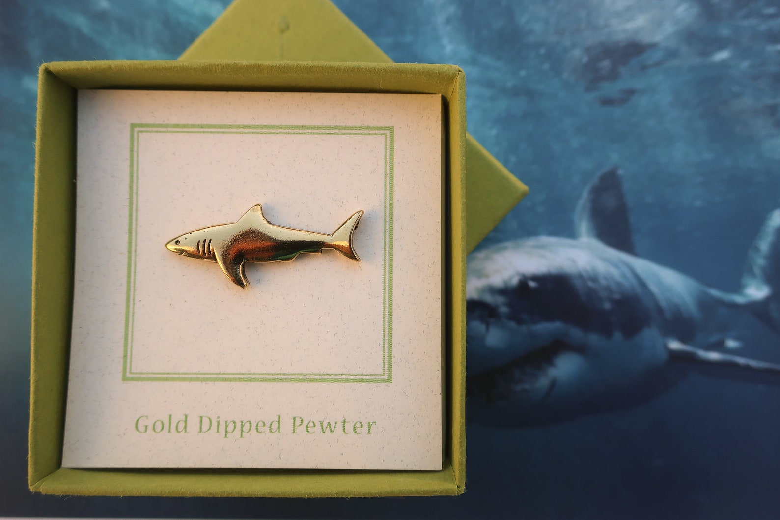 Shark Gold Dipped Pewter Lapel Pin CC590G Shark Week | Etsy