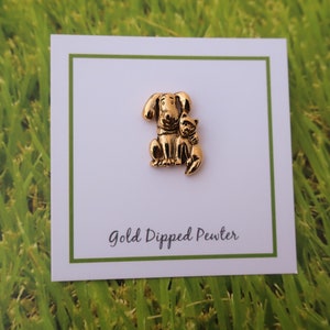 Dog and Cat Gold Dipped Pewter Lapel Pin - CC382G- Pet, Pet Adoption ...