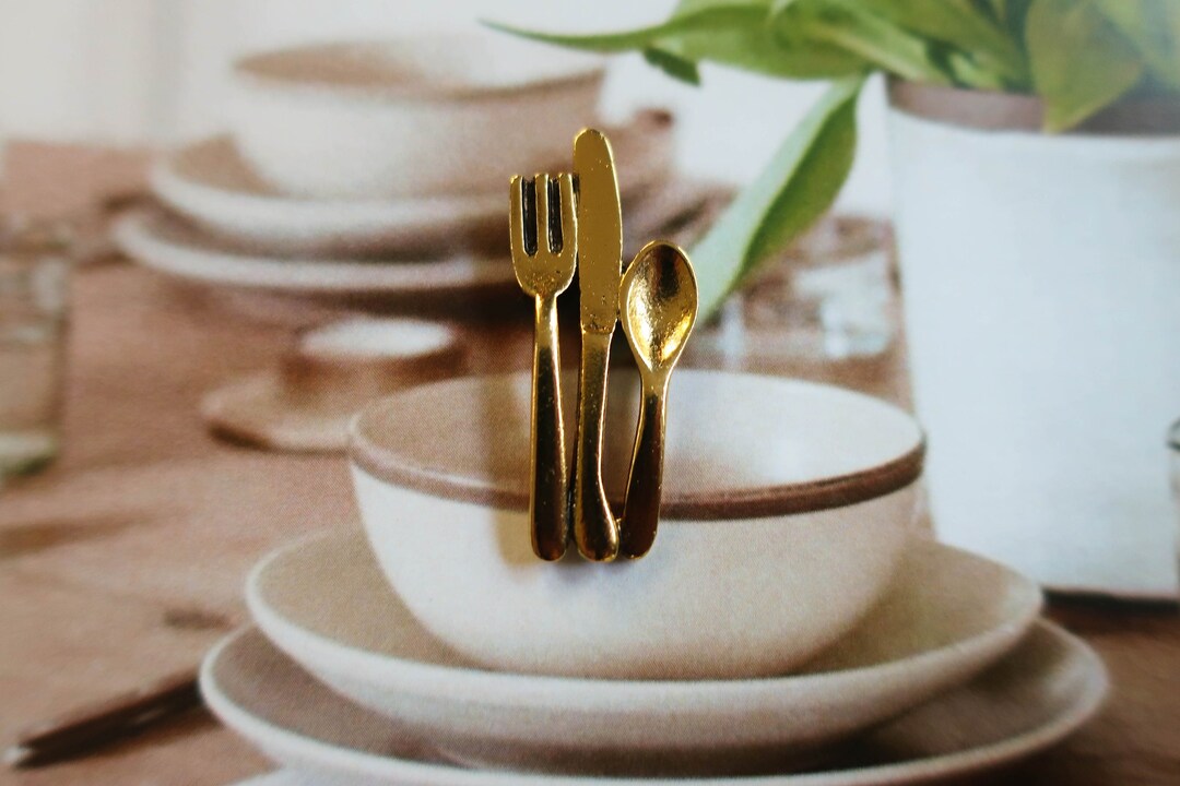 Fork Knife and Spoon Gold Lapel Pin-cc546g- Utensils, Cutlery ...