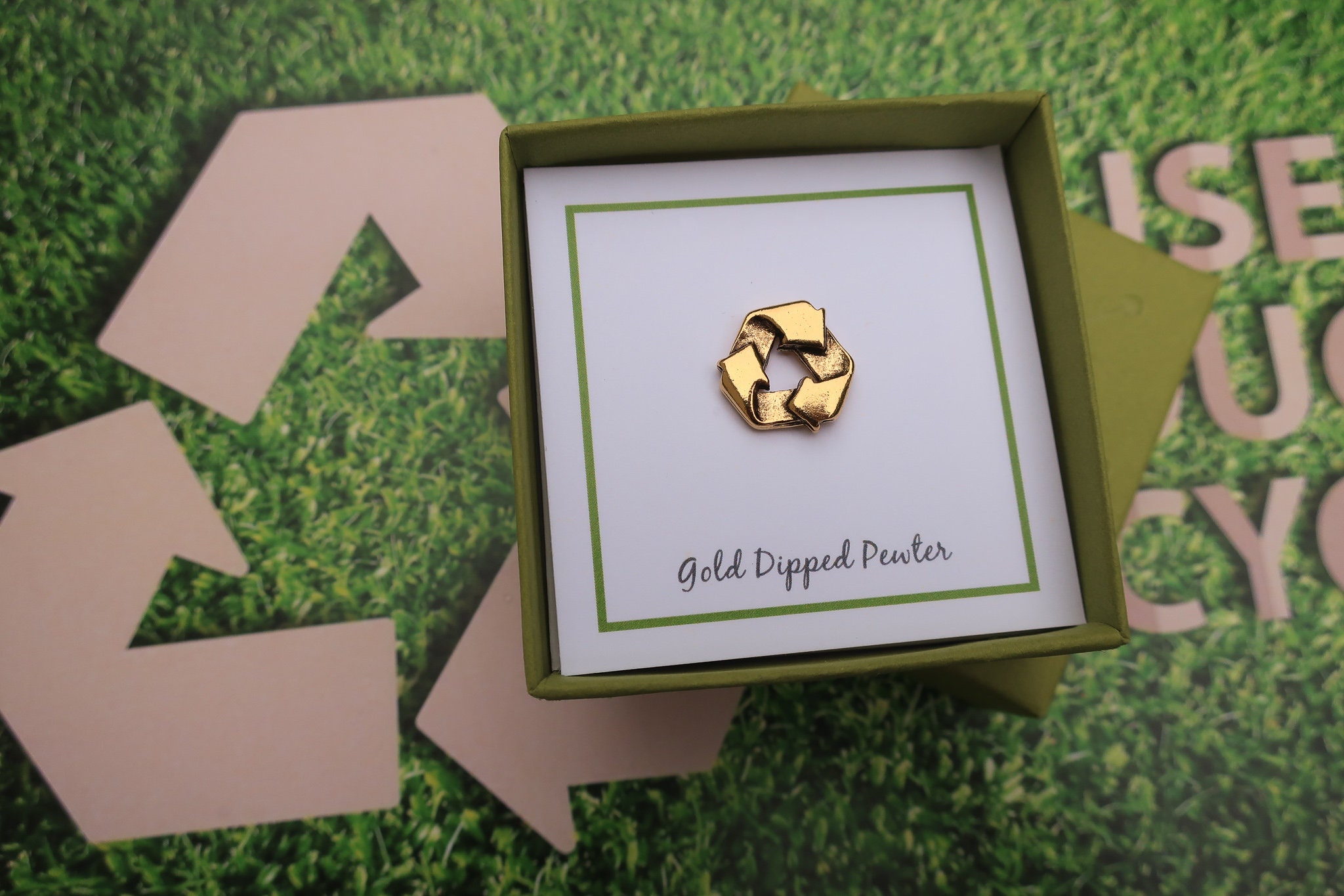 Recycle Gold Dipped Pewter Lapel Pin- CC644G- Recycle, Environment, 3 R ...