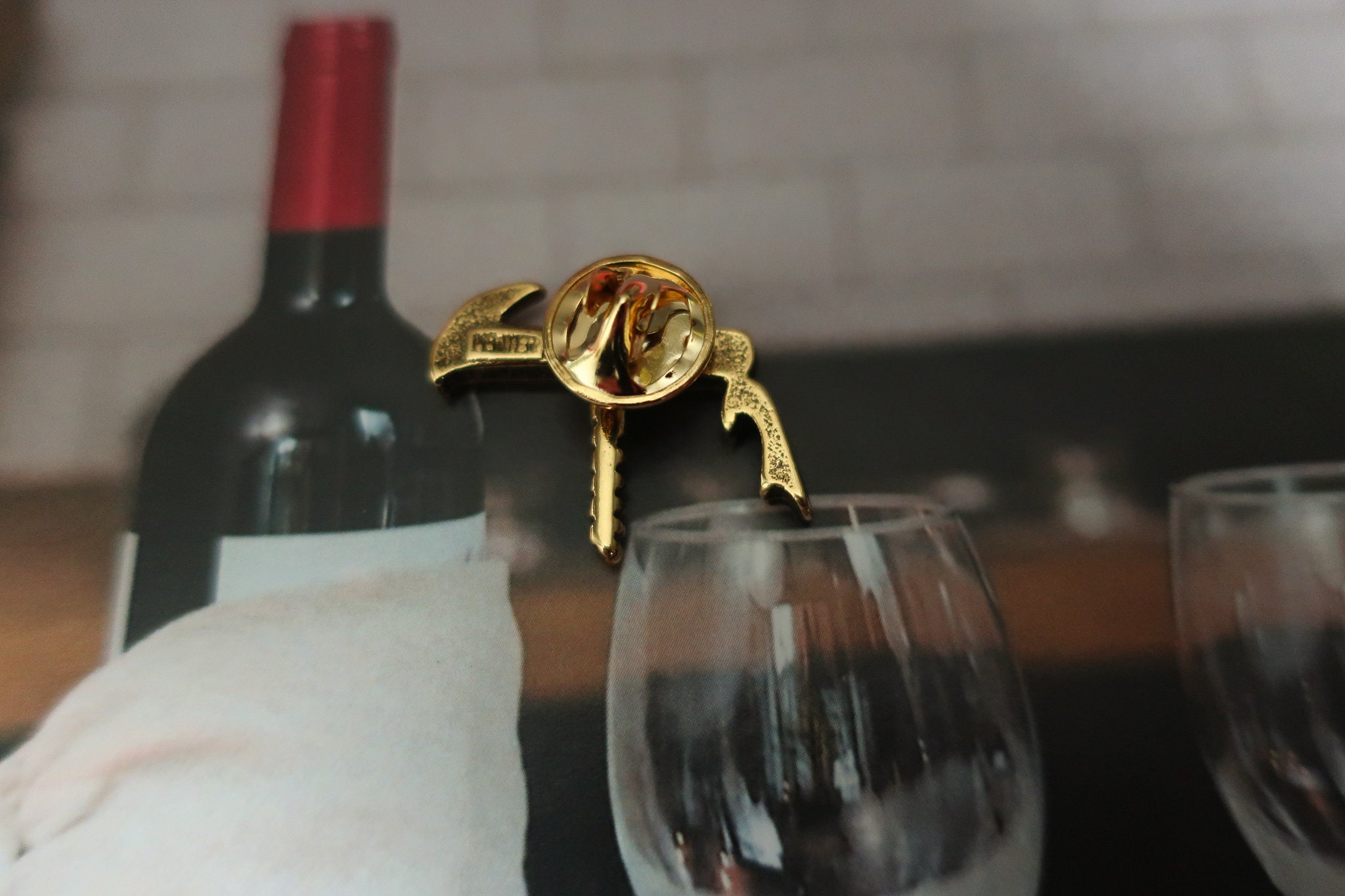 Waiter's Corkscrew Gold Dipped Pewter Lapel Pin CC258G | Etsy