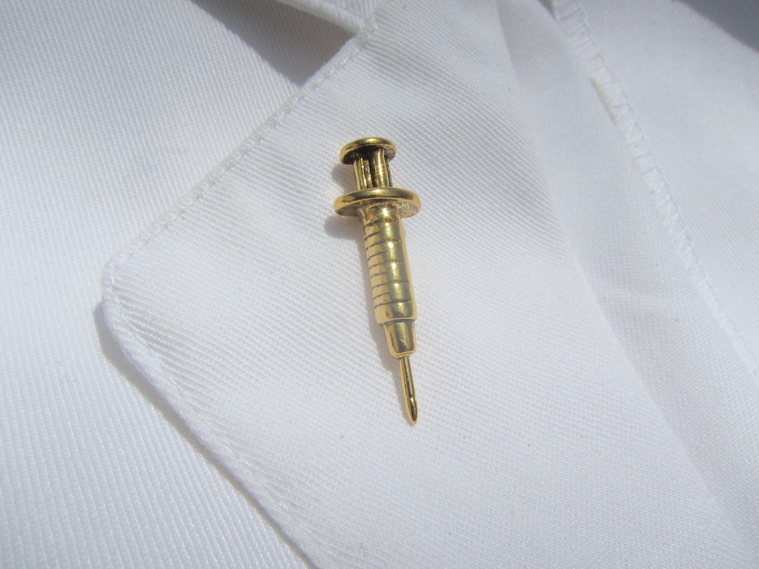 Syringe Gold Dipped Pewter Lapel Pin- CC427G- Medical and Hospital ...