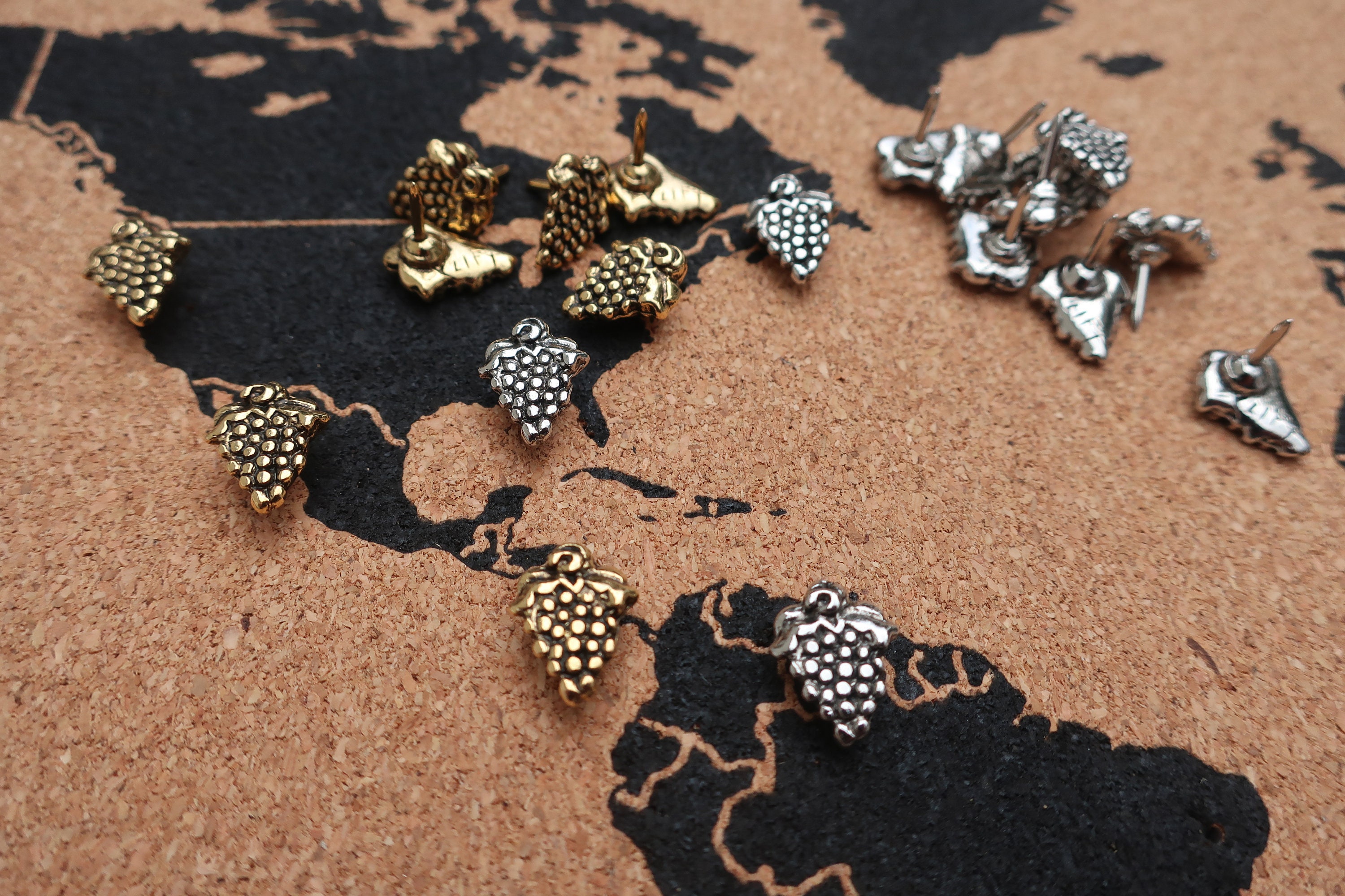 Grape Map Pins Set of 10 Gold or Silver Finish MP111 - Etsy