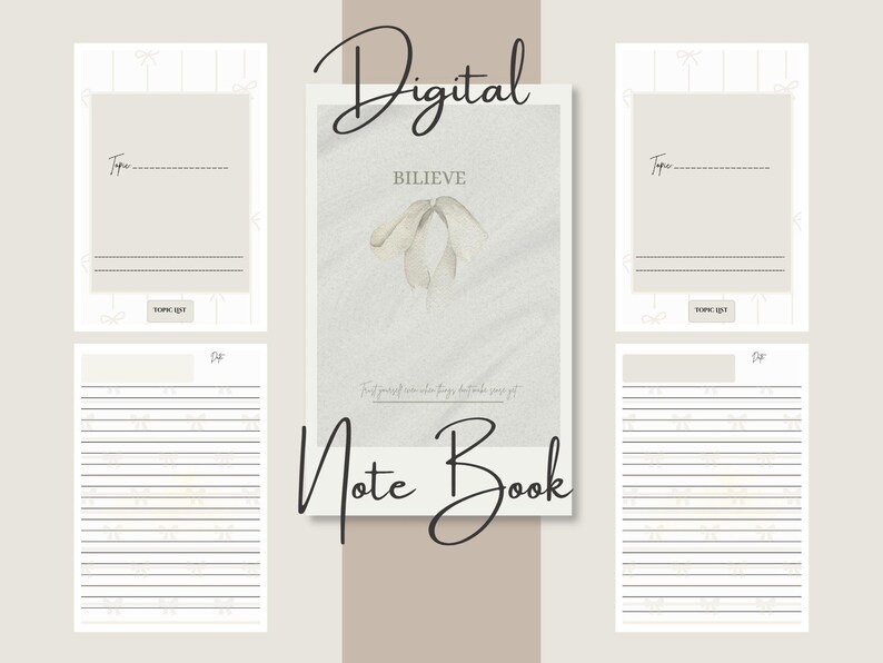 College/school Minimalist Digital Notebook Hyperlinked Topics| Lined ...