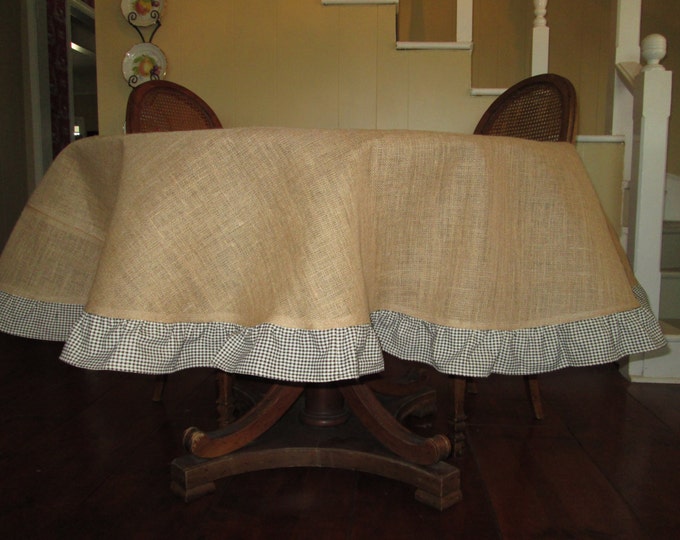 78 Round Natural Burlap Round Tablecloth With Black - Etsy