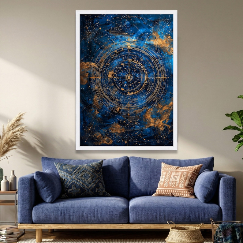 Cosmic Star Map Canvas Print, Blue Gold Celestial Constellation Art - Etsy