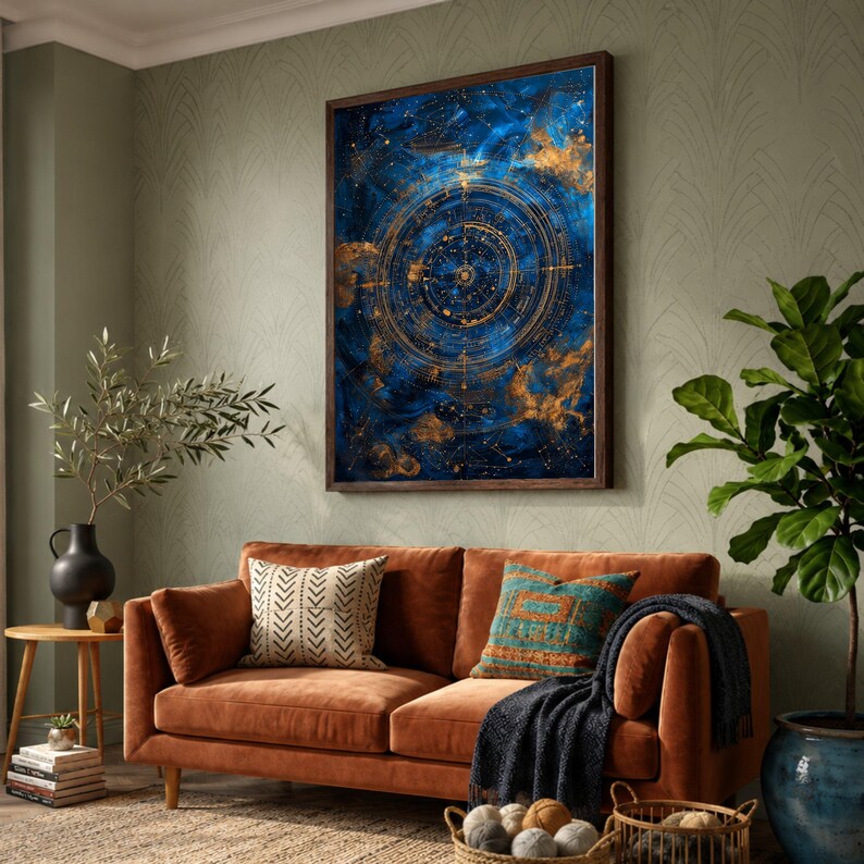Cosmic Star Map Canvas Print, Blue Gold Celestial Constellation Art - Etsy