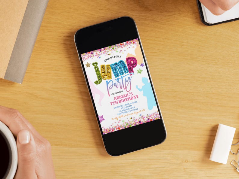 Colorful Glitter Birthday Invitation, Sequins Jump Party Invite ...