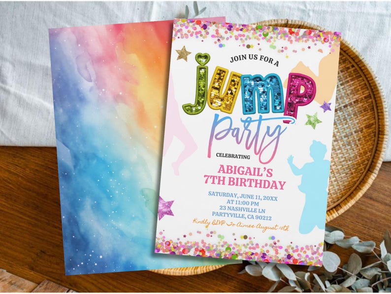 Colorful Glitter Birthday Invitation, Sequins Jump Party Invite ...
