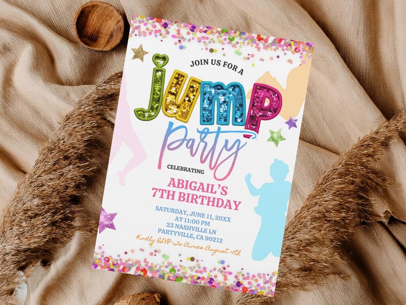 Colorful Glitter Birthday Invitation, Sequins Jump Party Invite ...