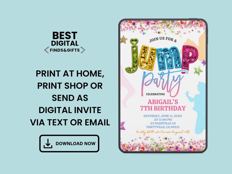Colorful Glitter Birthday Invitation, Sequins Jump Party Invite ...