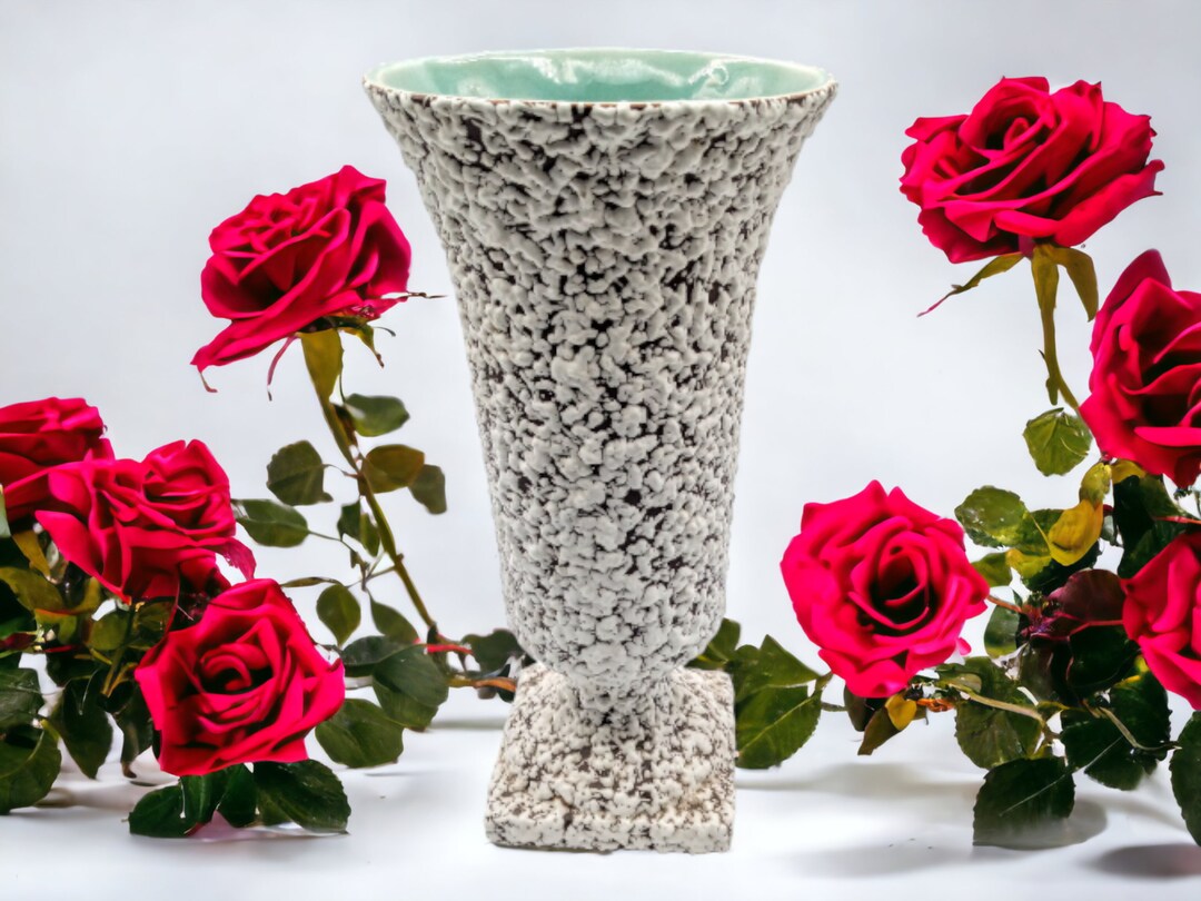 Mid-century Splatter Ware Art Pottery Footed Vase 11 Inches Tall 5.5 ...