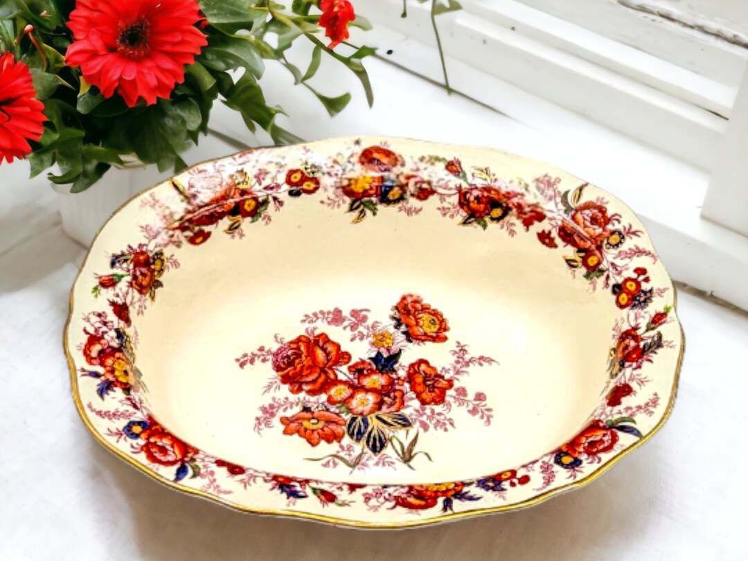 Vintage Royal Cauldon China Serving Bowl: Majestic Floral Scalloped ...
