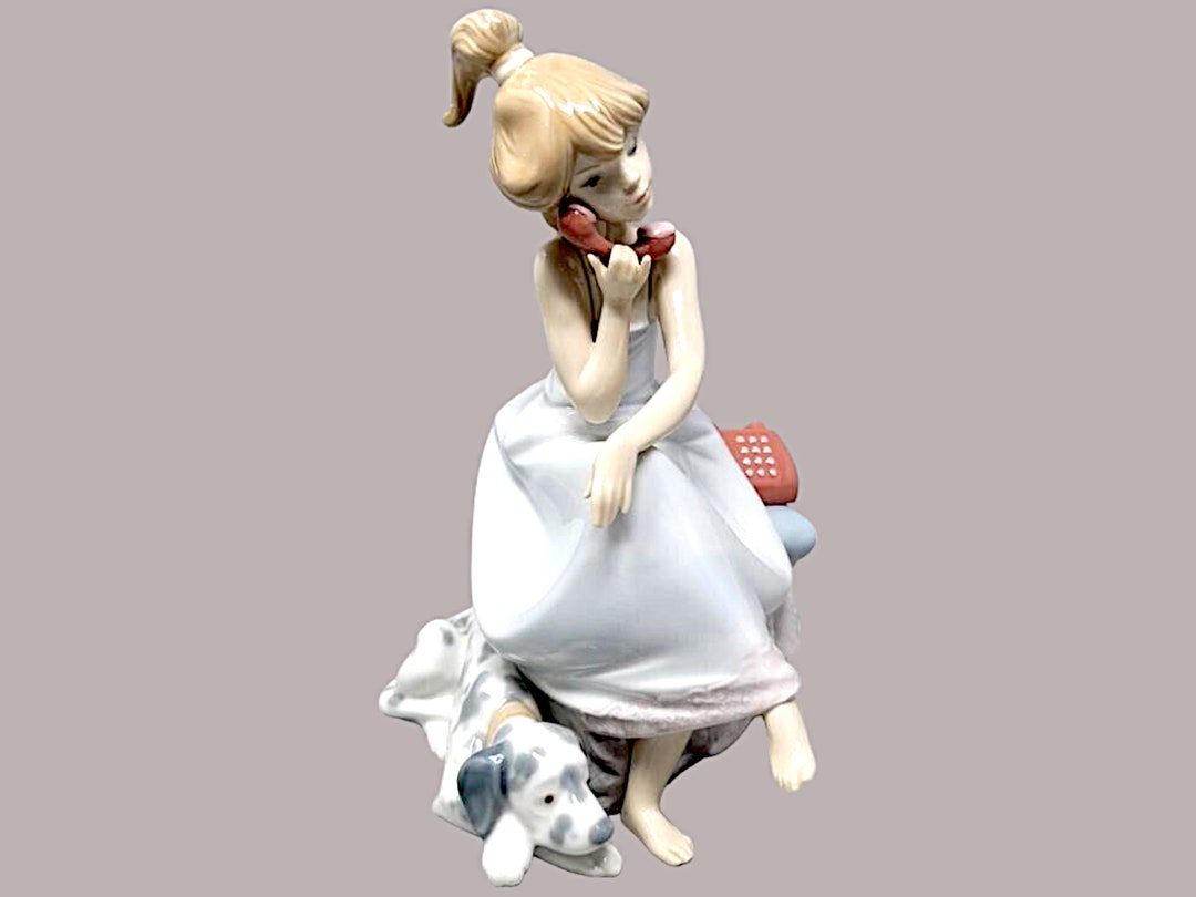 Vintage Lladro Chit Chat 5466 Young Girl on Phone With Dalmation Puppy ...