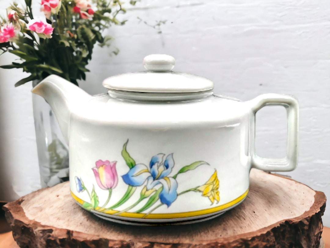 Lovely Flowers Themed White Teapot With Lid the Delicate Tulips, Irises ...