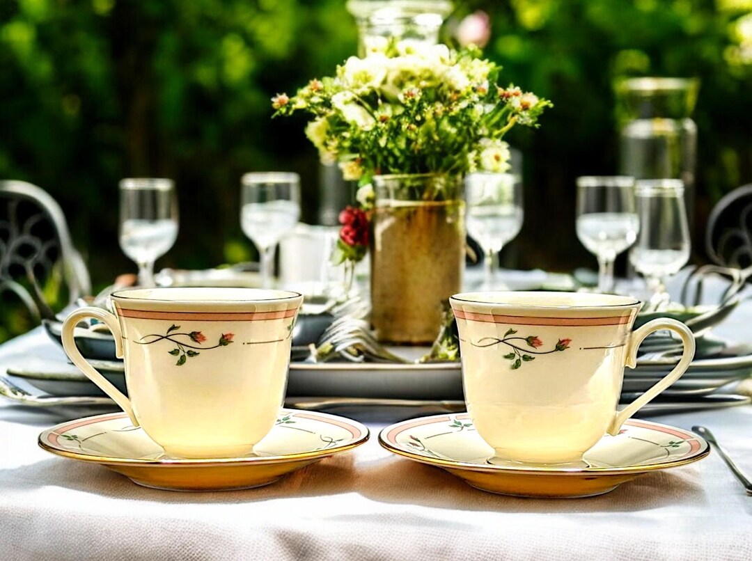 Set 2 Lenox Rose Manor Teacups and Saucers Metropolitan Collection ...