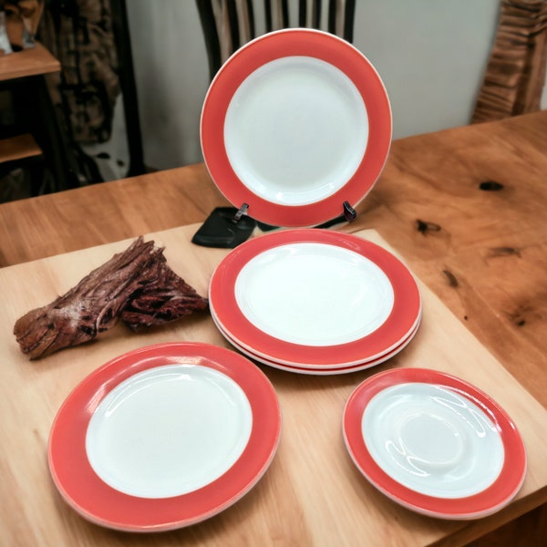 Red Rim Plates - Etsy