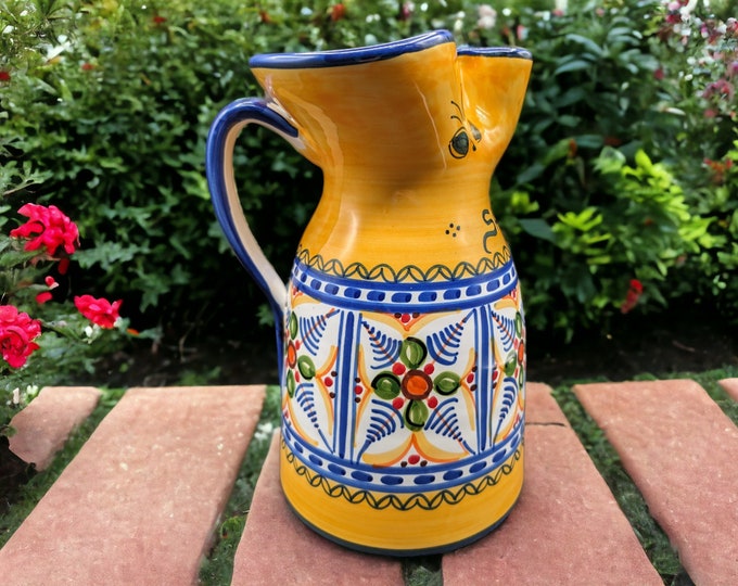 72 Ounce Vintage Yellow Sangria Pitcher Ceramic Pottery Handmade in ...