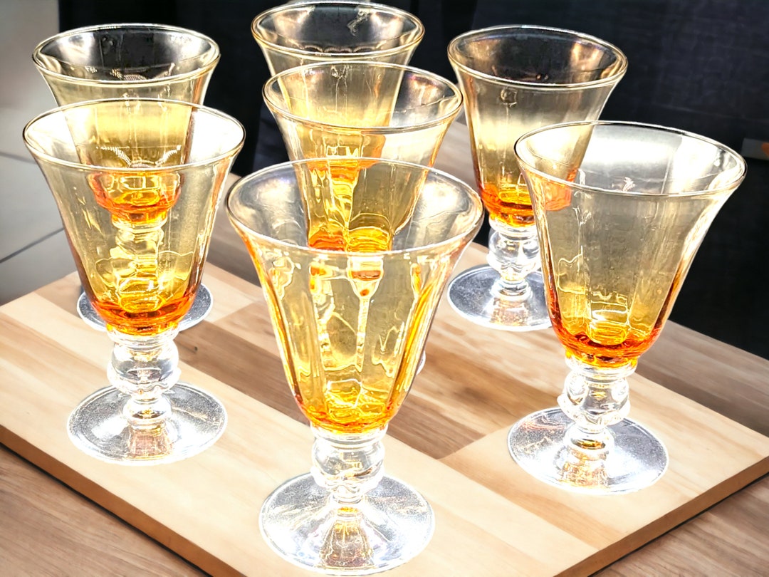 Set of 7 Tiffin 6 Inch Crystal Amber Water Goblets With Clear - Etsy