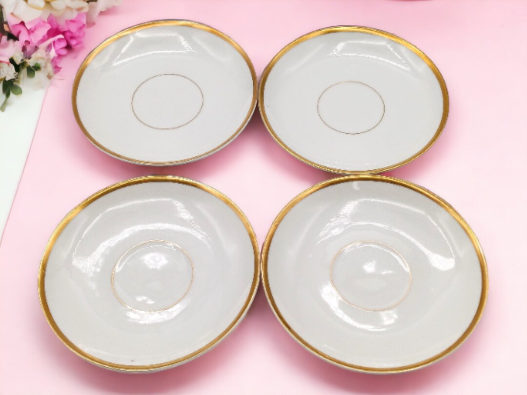 Vintage Noritake Nippon SET OF 4 Saucers M Back Stamp White With Gold ...