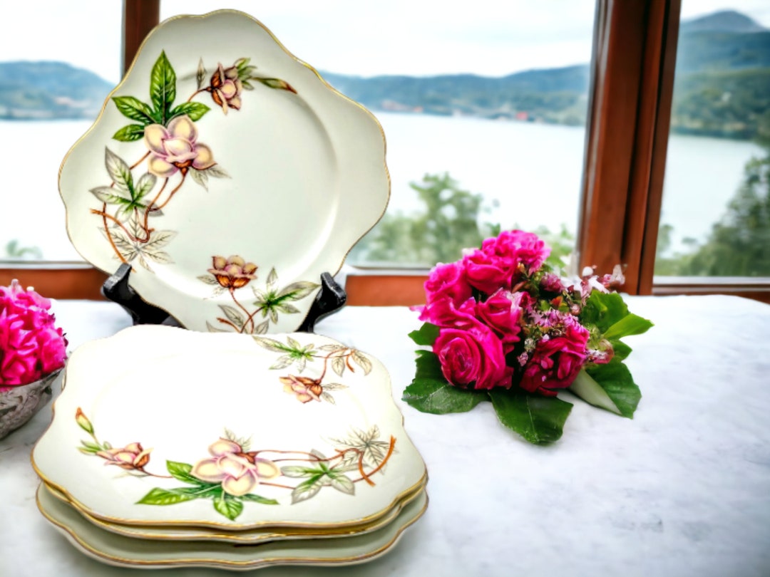 Vintage Meito Woodrose Salad Plates - Set of 4 Ivory China With Gold ...
