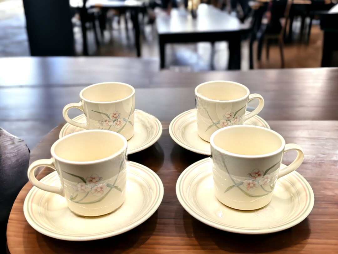 Vintage Corelle Spring Pond Tea Cups & Saucers - Set of 4 - Etsy