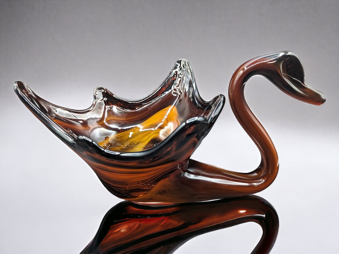 Murano Style Sooner Art Glass Swan Bowl Swirl Hand Blown Swung Glass ...