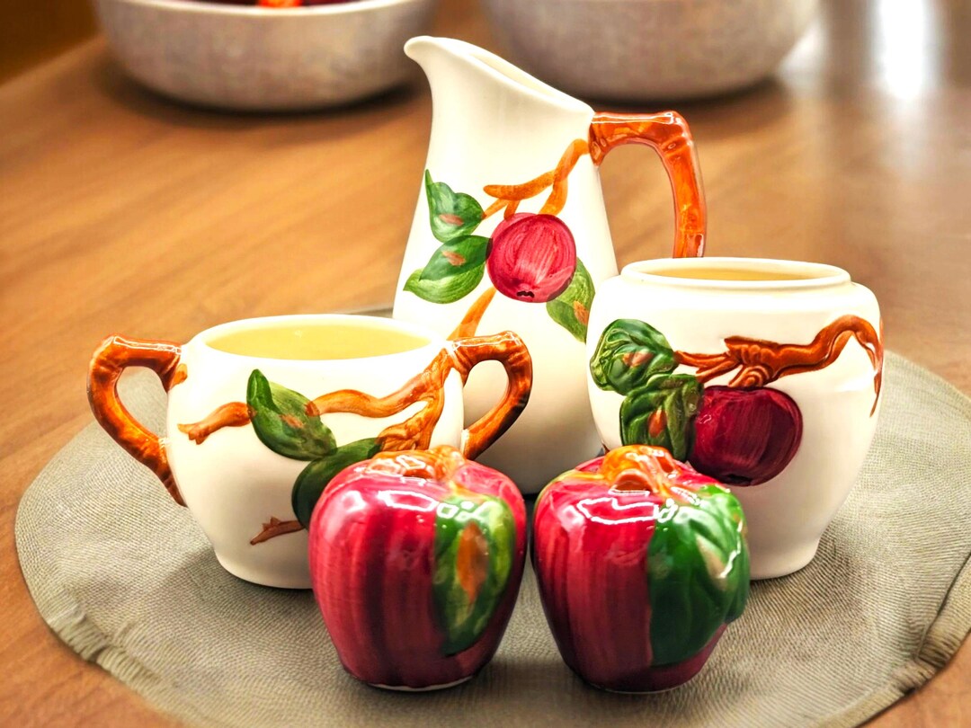Five Piece Breakfast Set Open Syrup Pitcher Height 6 1/8 Inches Jelly ...