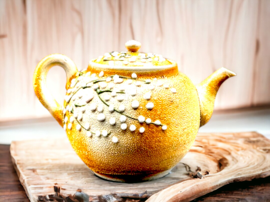 Japanese Moriage Meiji Sharkskin Pottery Teapot With Orange Peel Glaze ...