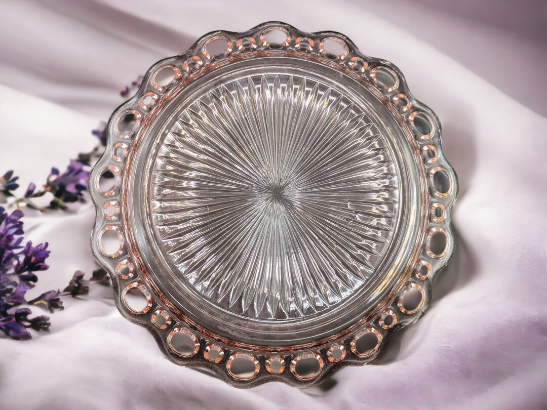 Vintage Anchor Hocking Pink Depression Old Colony Open Lace Edge Glass ...