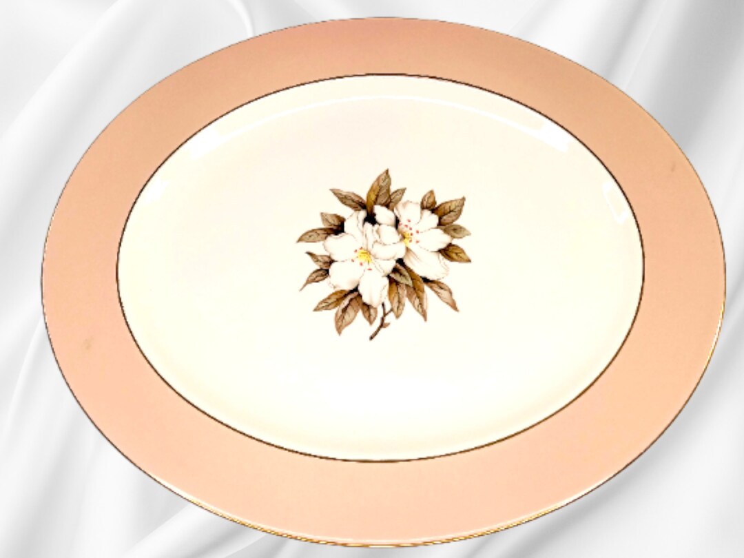 Sevron Fair Lady 15" Oval Serving Platter China Rose Pink Border, White ...