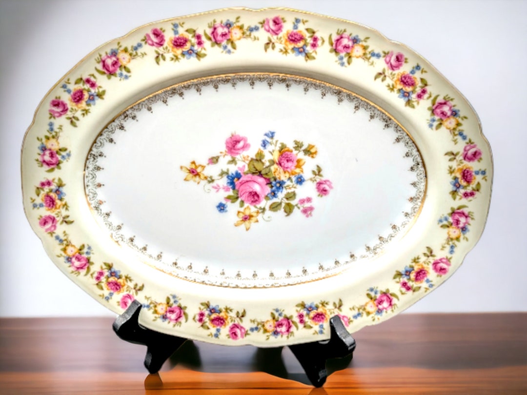 Gold Castle Occupied Japan China Serving Platter: Floral Scalloped Edge ...