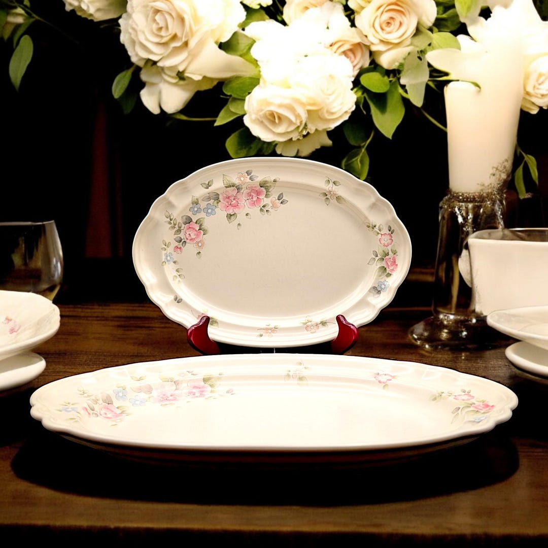 Vintage Pfaltzgraff Tea Rose Stoneware Serving Platters: 1980s Floral ...
