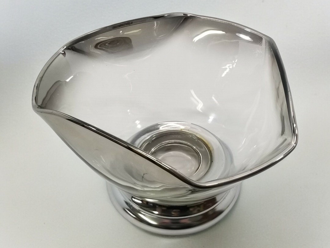 Mid Century Vitreon Queen Lusterware Bowl: Silver Ombre Chrome Base 9 ...