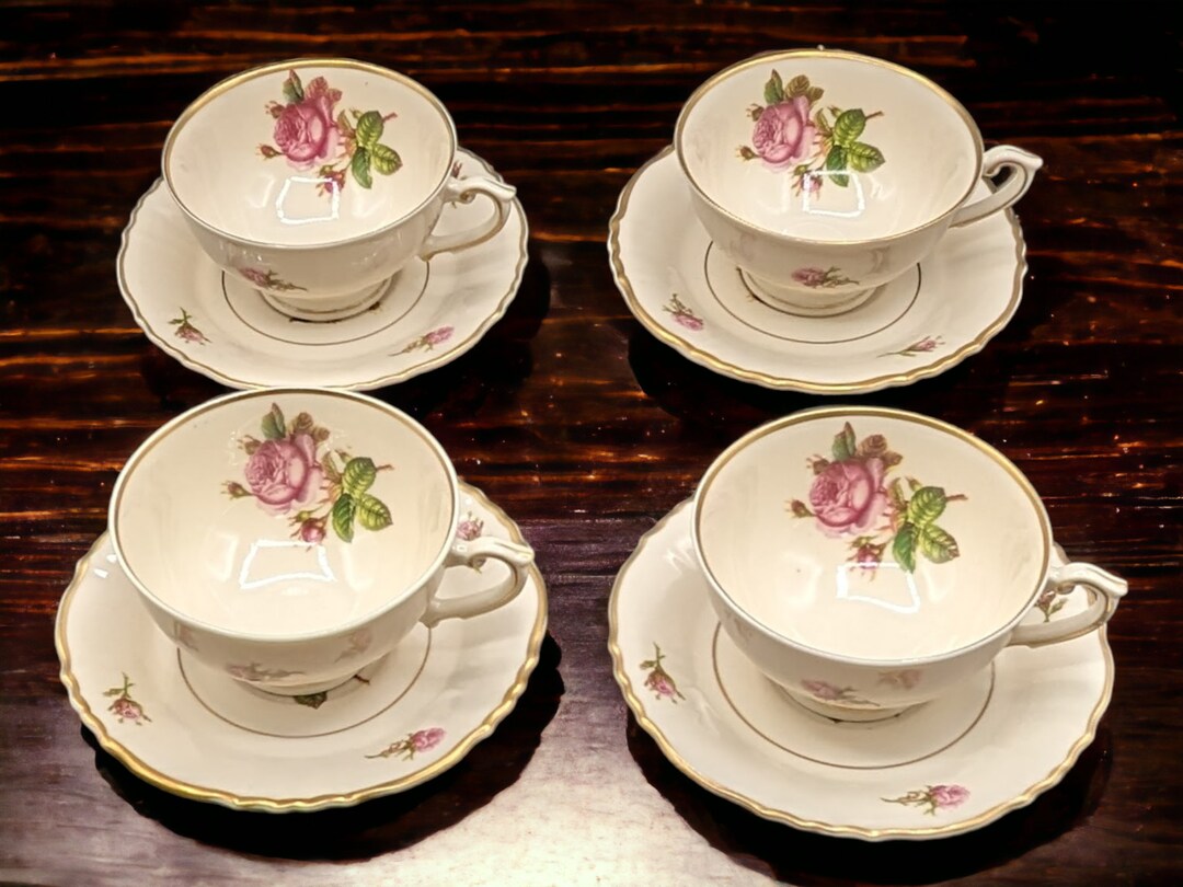 Set of 4 Victoria Federal Shape Syracuse China Footed Tea Cups and ...