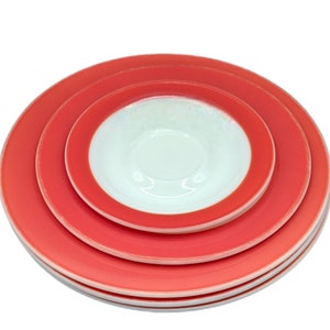 Set of 5 Pyrex Milk Glass Red Rim Plates-3-10 Inch Dinner, 1-8 1/4 Inch ...