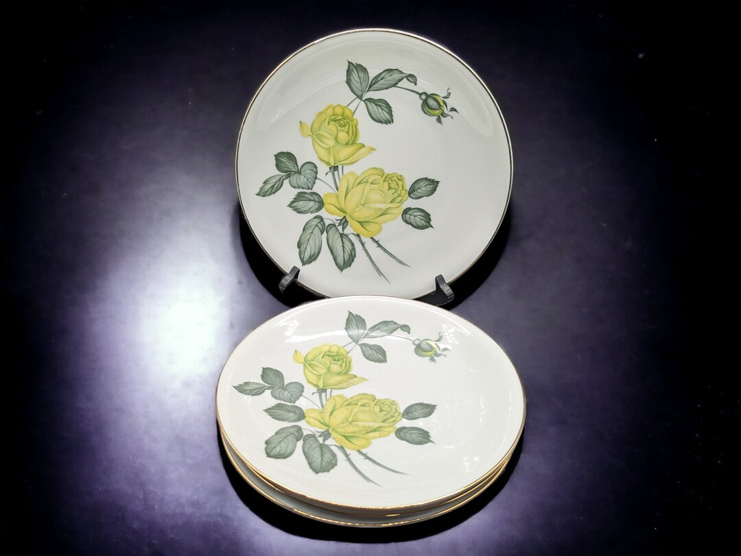 Heinrich H&C Chartreuse Dinner Plates - Set of 4 Floral Porcelain (9 7/ ...